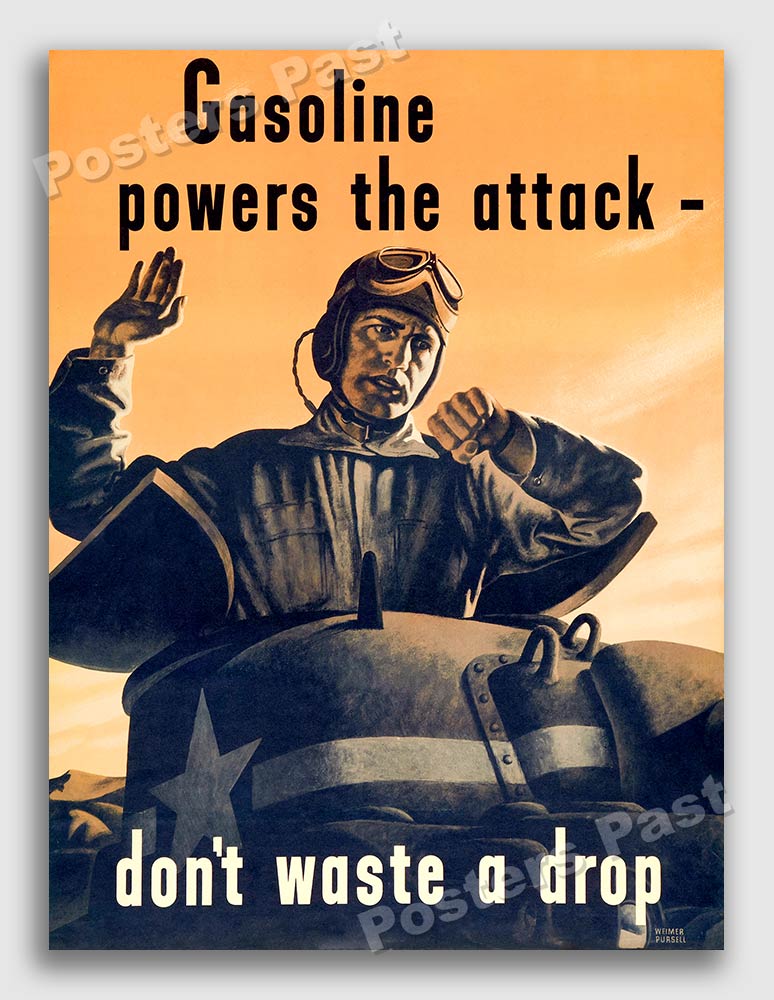 1943 “Gasoline powers the attack” Vintage Style WW2 Tank Poster - 20x28 ...