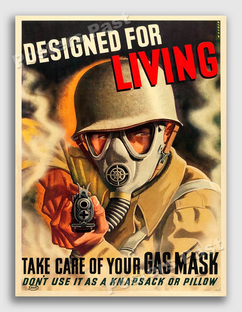 Gas Mask - Designed For Living! 1944 WW2 Vintage War Poster - 18x24 | eBay