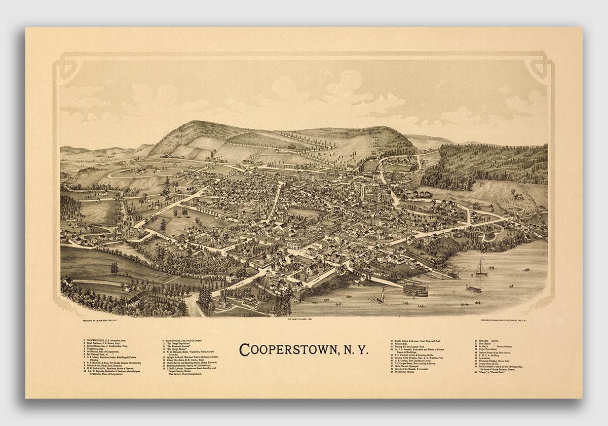 Cooperstown New York 1890 Historic Panoramic Town Map - 24x36 | eBay