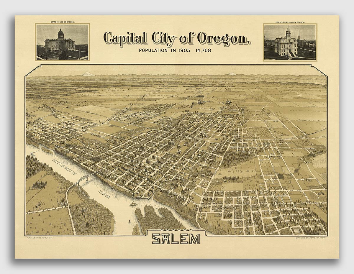 1905 Salem Oregon Vintage Old Panoramic City Map - 20x28 | eBay
