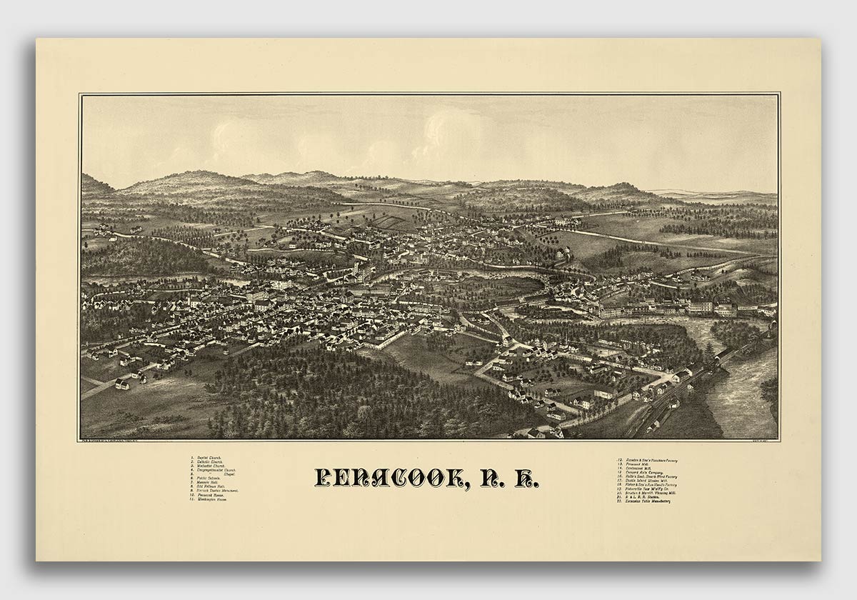 Penacook New Hampshire 1887 Historic Panoramic Town Map - 24x36 | eBay