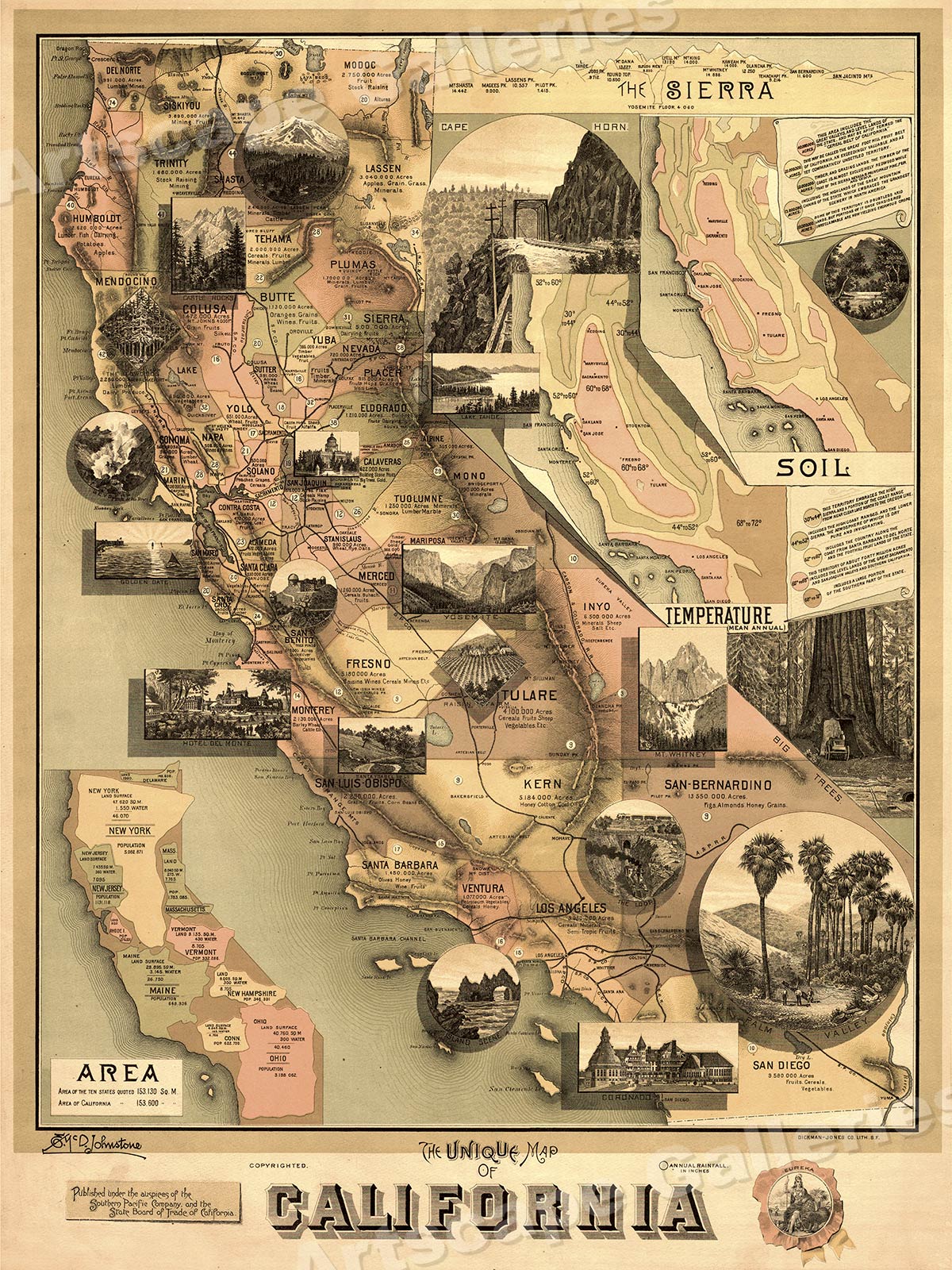 1888 "The Unique Map of California" - 24x32 | eBay