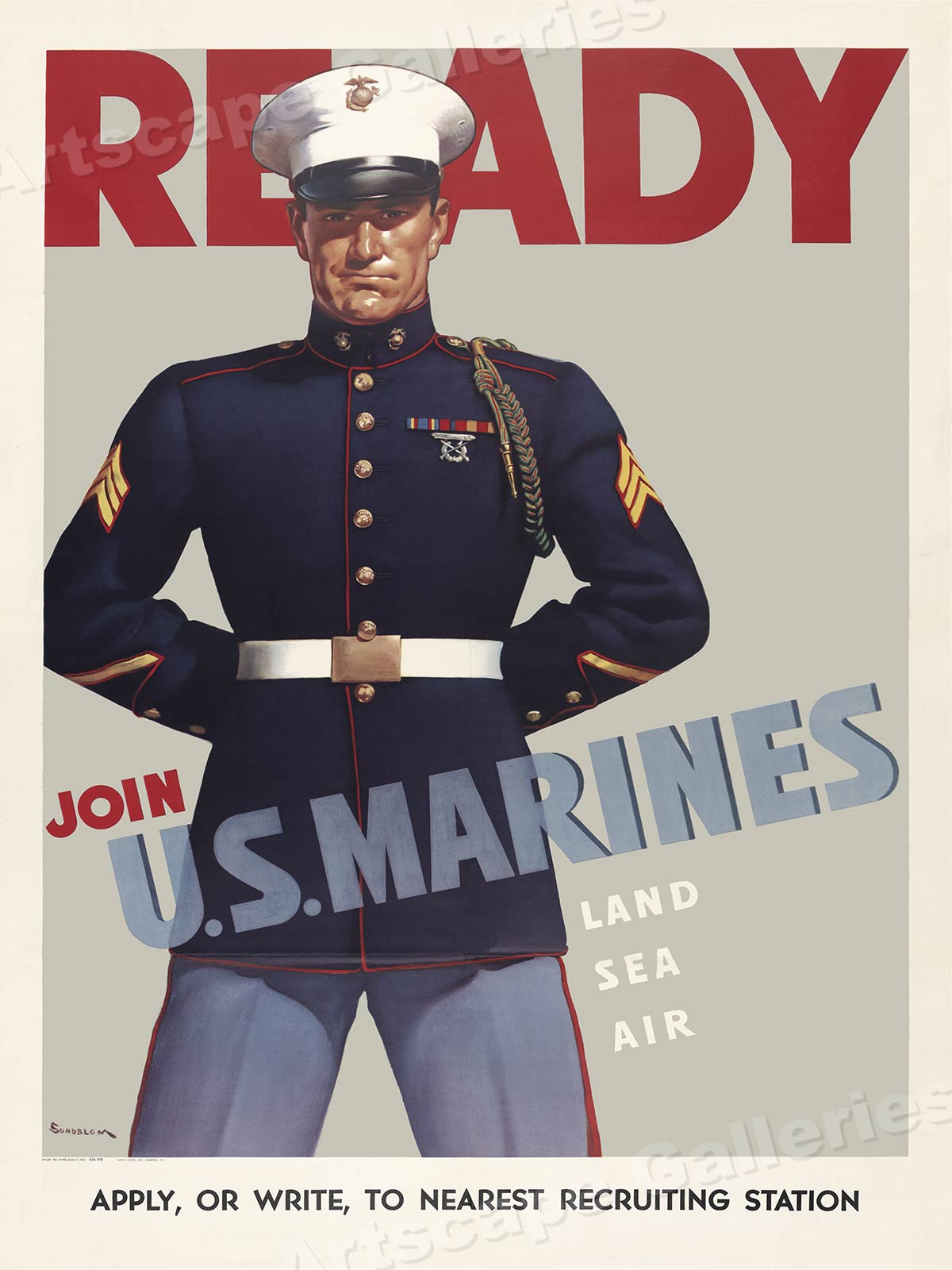 Ready! Join the U.S. Marines - WW2 Historic Marine Recruiting Poster ...