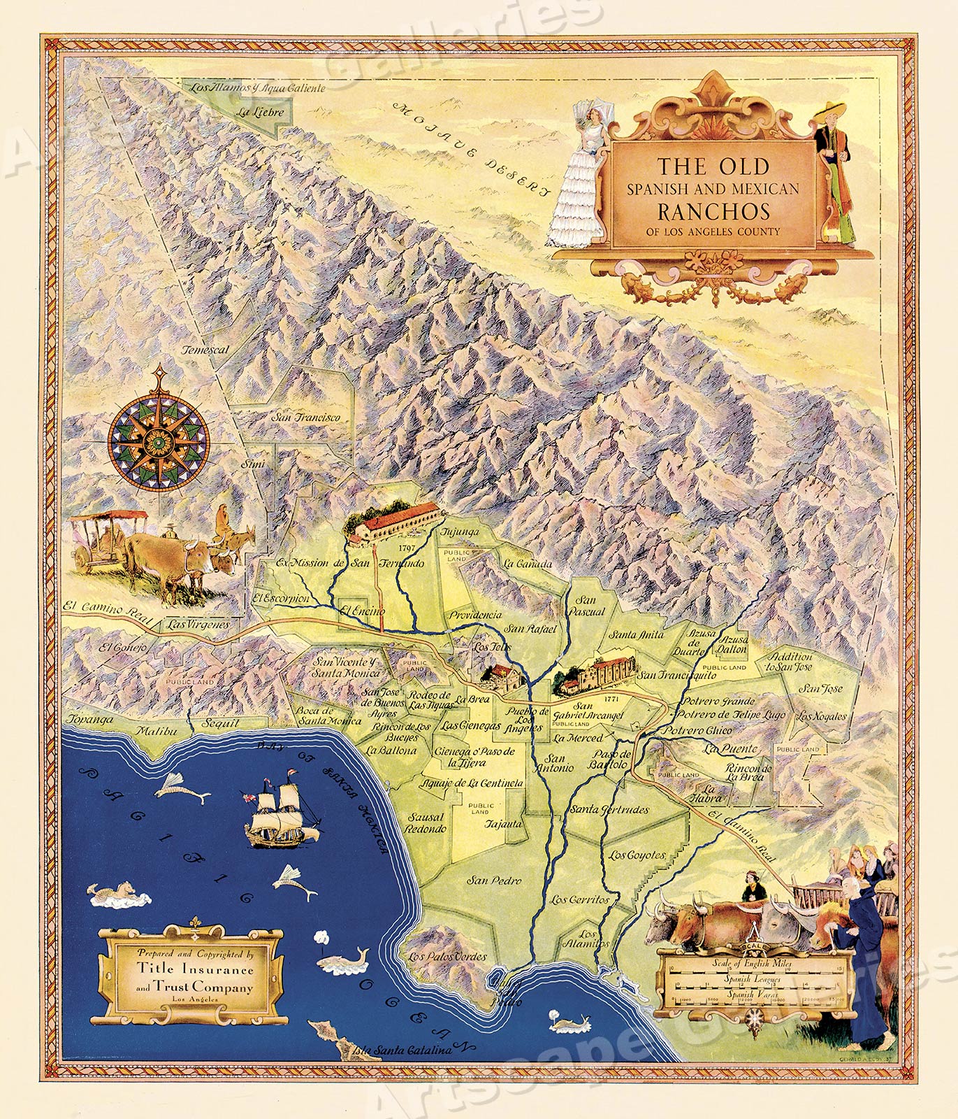 1930s Old Spanish Ranchos Map of Los Angeles - 24x28 | eBay