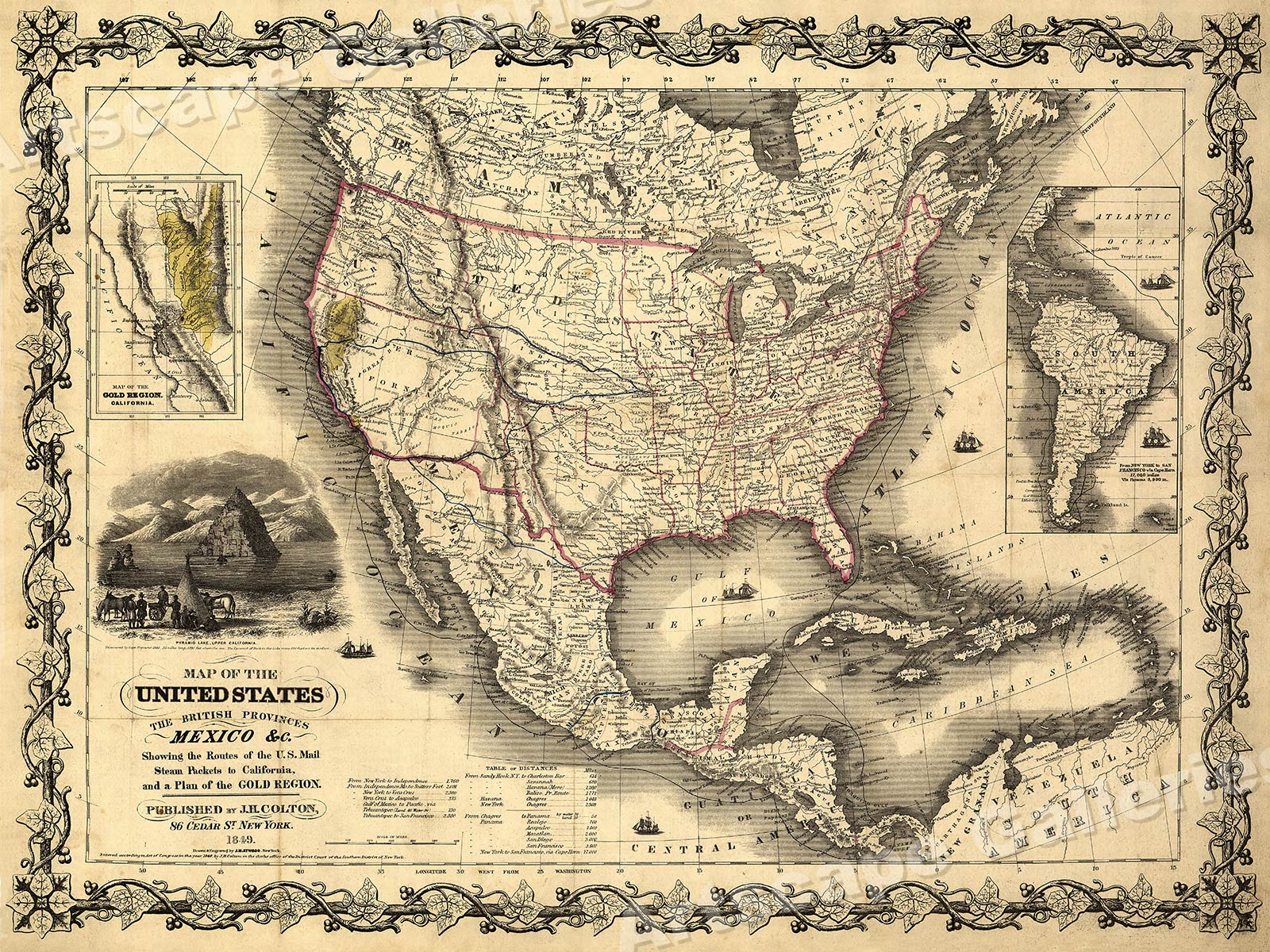 1849 United States & California Gold Region Vintage Map - 24x32 | eBay