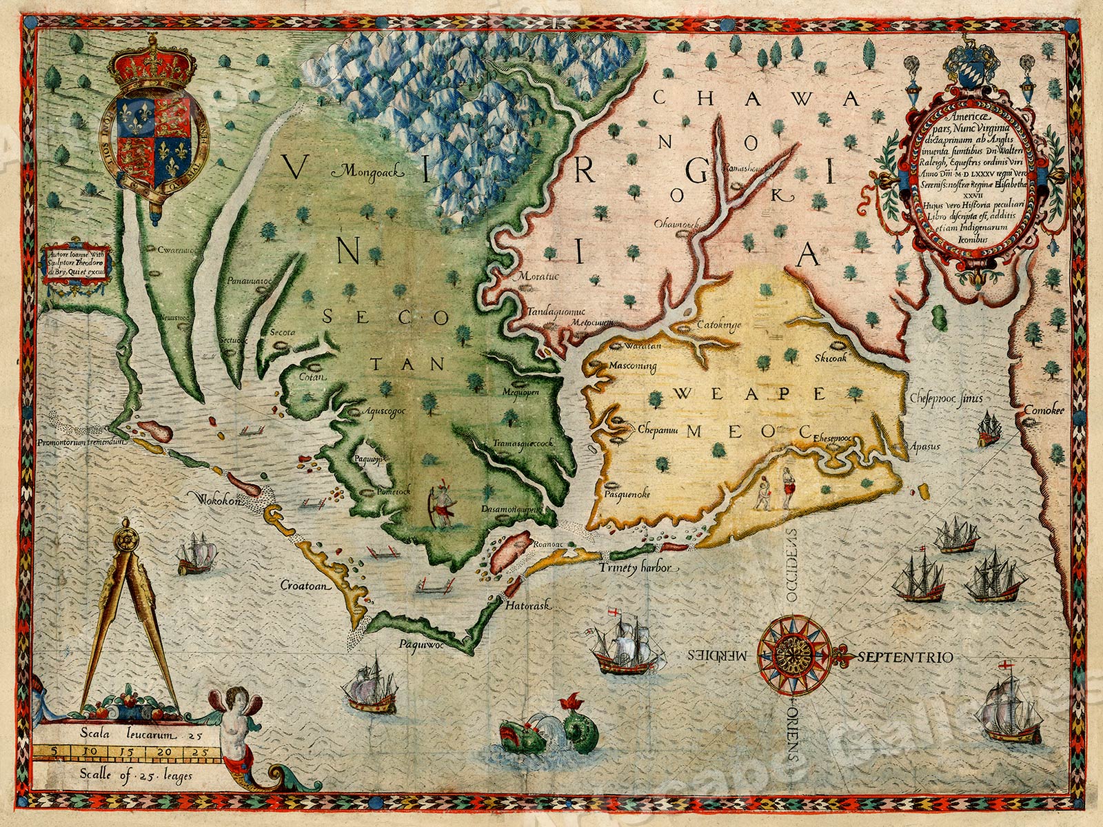 Colonial Virgina 1590 Vintage Style John White Map - 18x24 | eBay