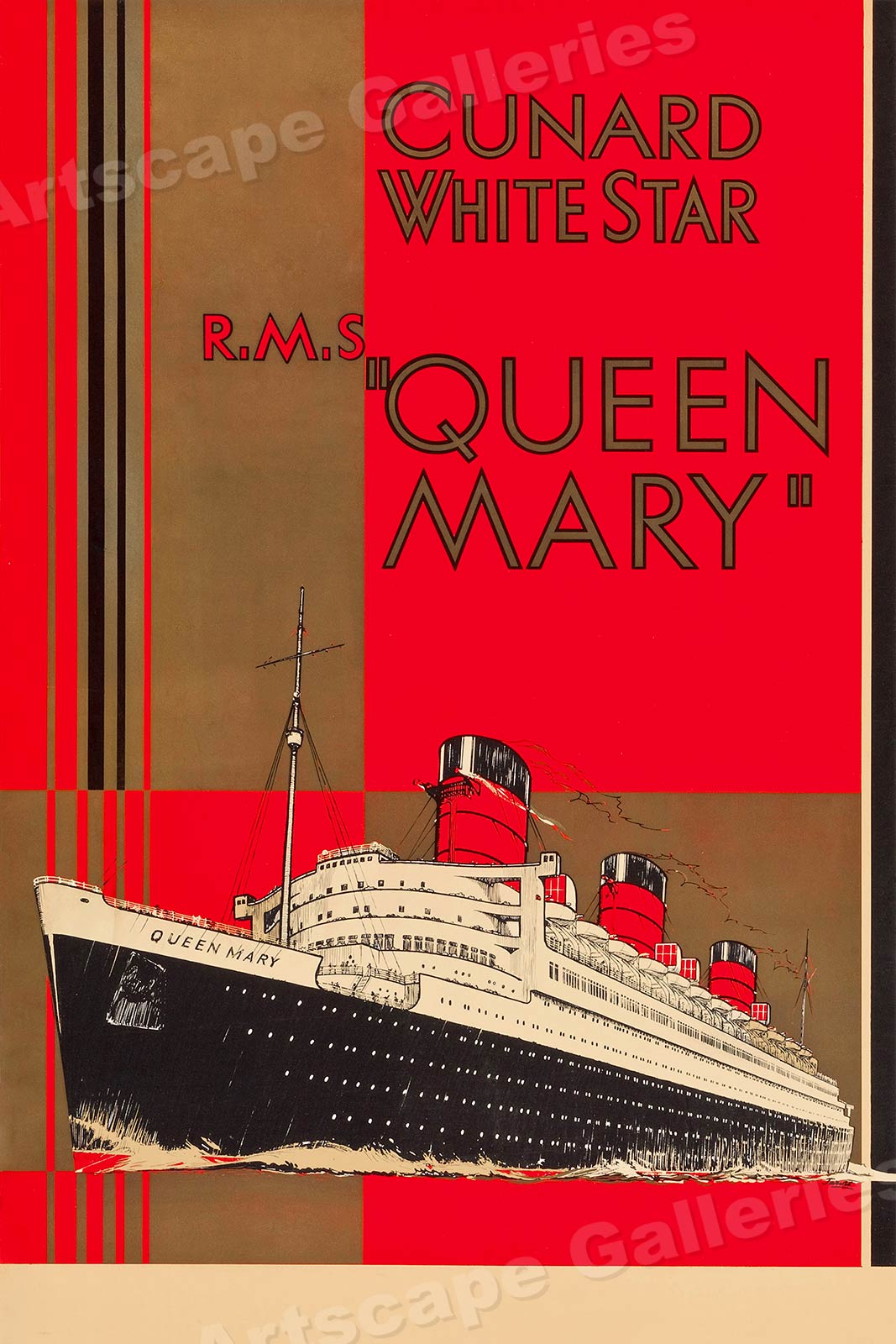 1936 Cunard Line White Star Queen Mary Vintage Style Travel Poster ...
