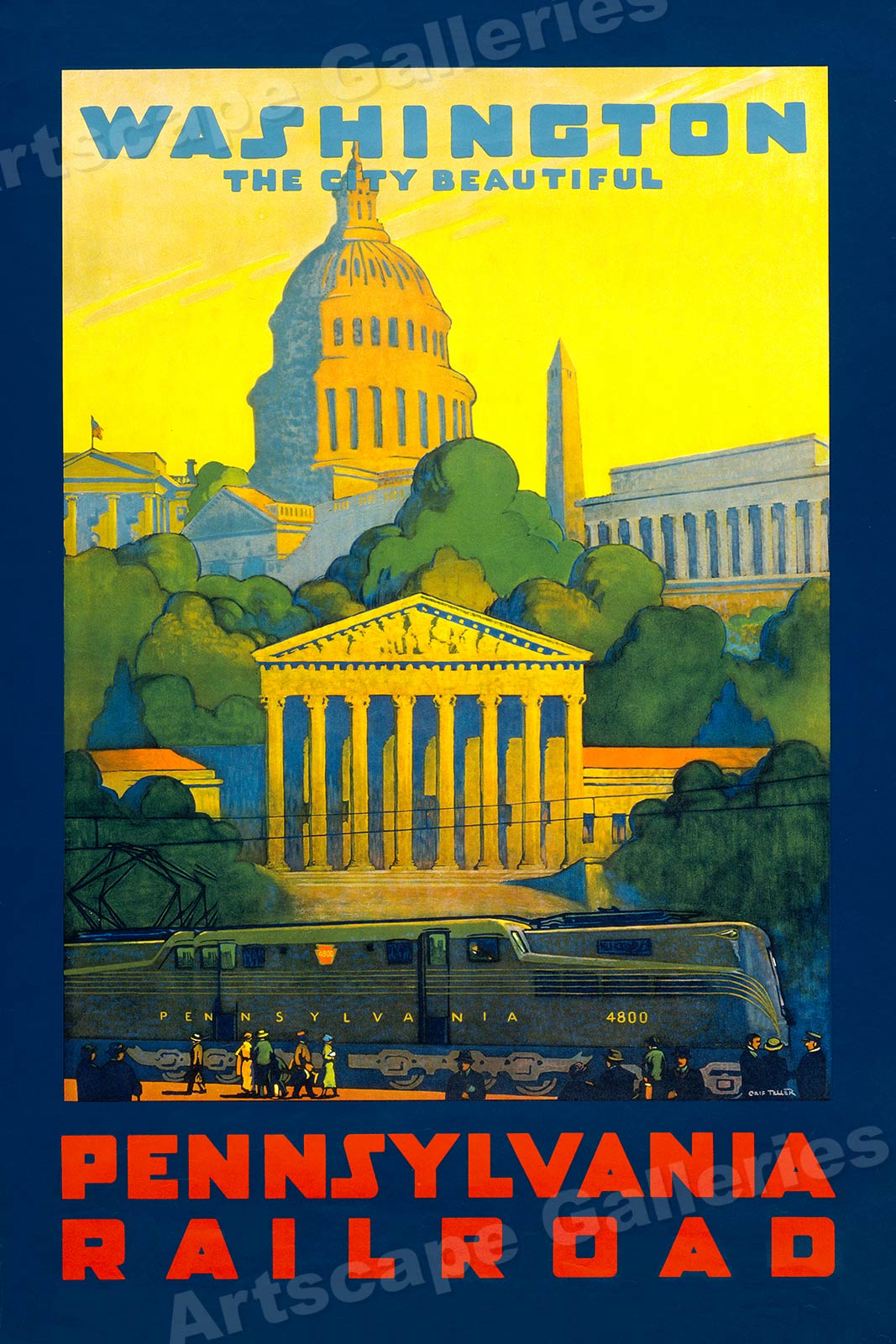 1940 Washington DC Classic Pennsylvania Railroad Vintage Travel Poster ...
